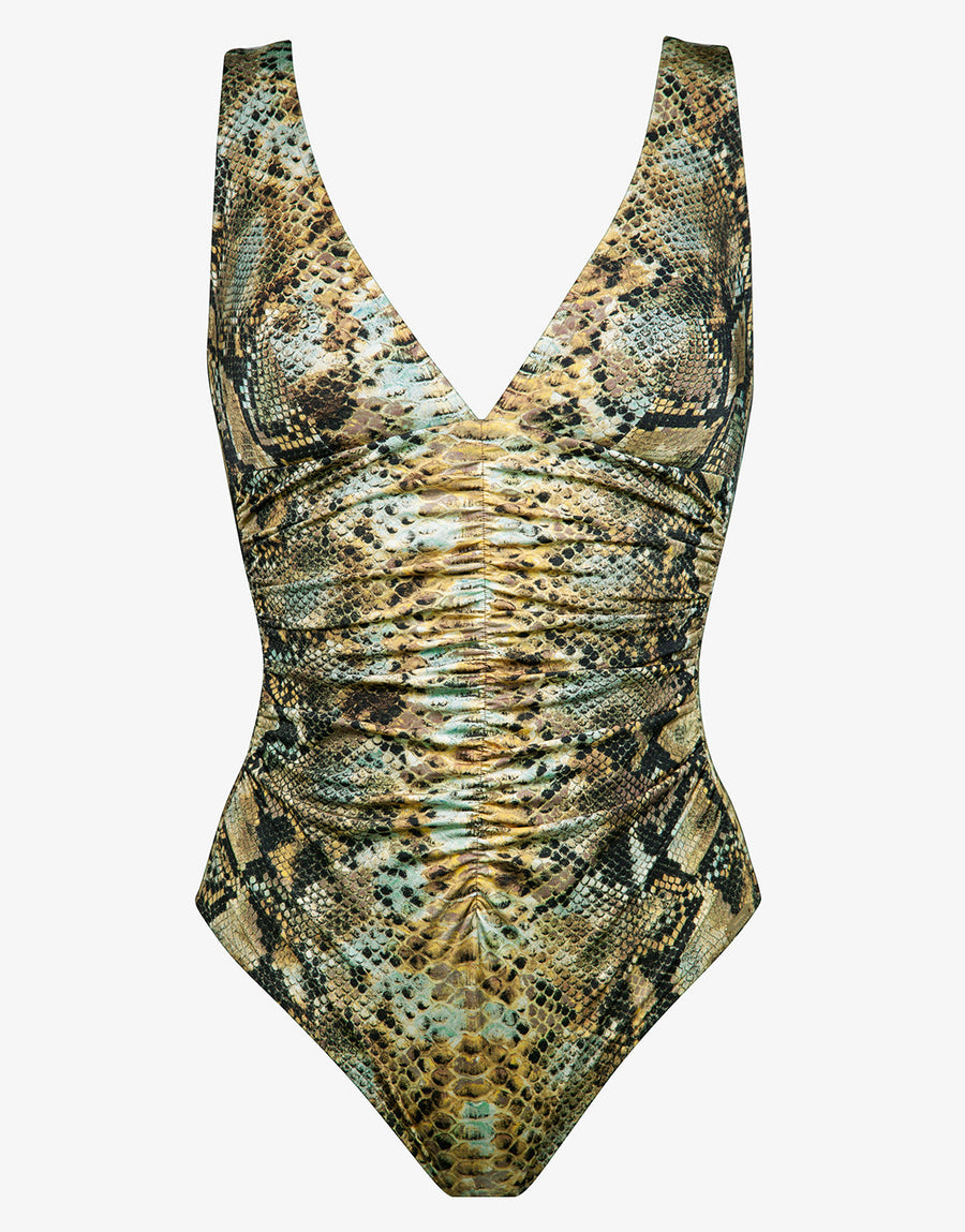Serpent Ruched Moulded Swimsuit - Python