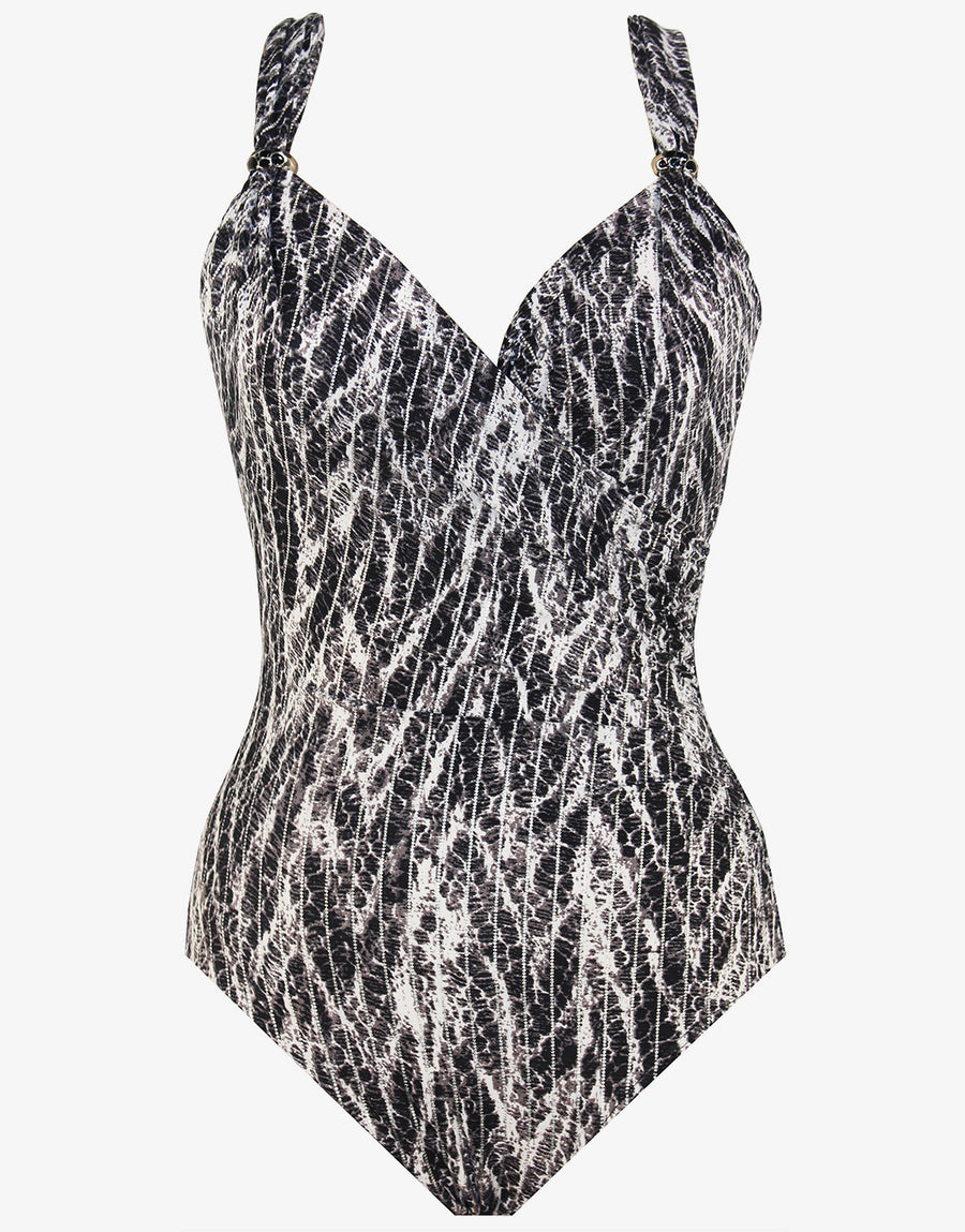 Chevron Python Siren Swimsuit - Silver Grey